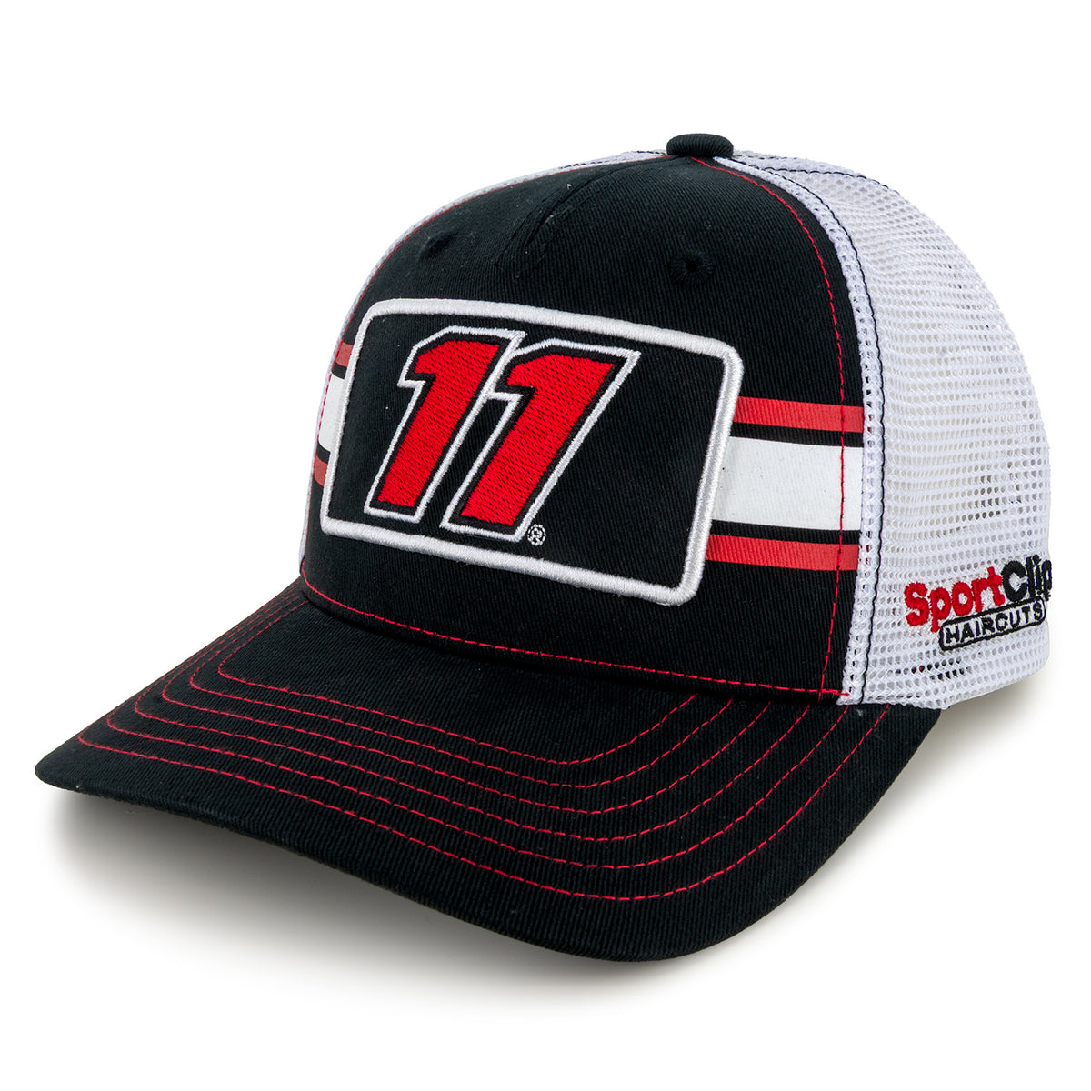 Denny Hamlin Striped #11 Mesh Hat Black/White– RacingUSA
