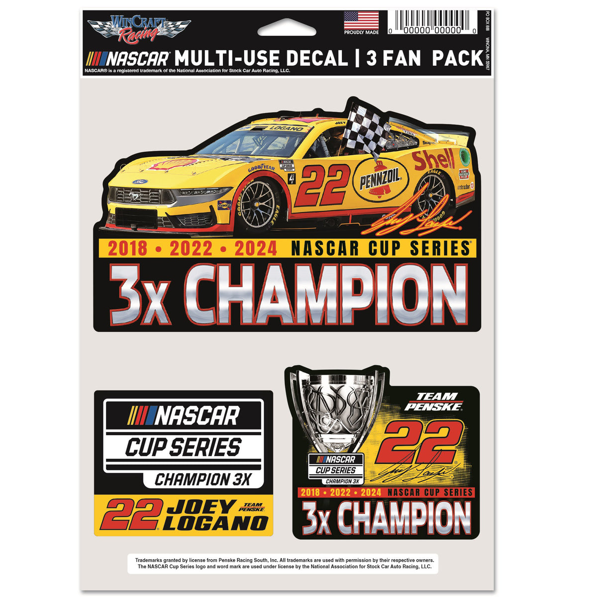 Joey Logano 3X NASCAR Champion Multi-Use Decal 3-Pack– RacingUSA