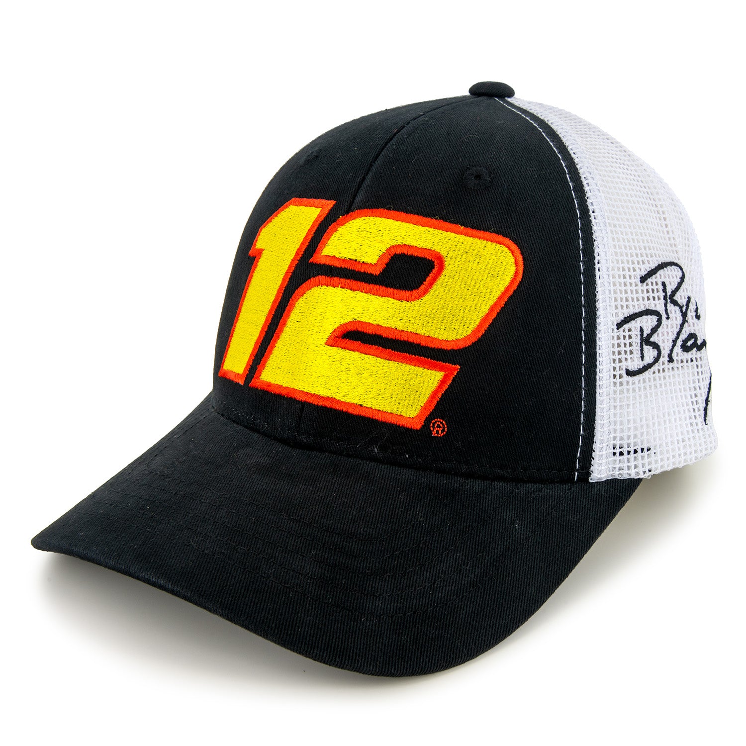 Ryan Blaney 2025 Exclusive Black #12 Mesh NASCAR Hat Black/White Adult