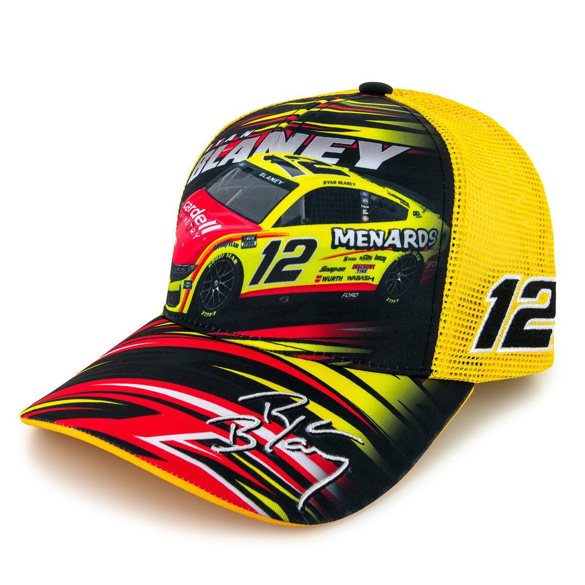 Ryan Blaney 2025 Menards Sublimated Car Mesh Hat Yellow– RacingUSA