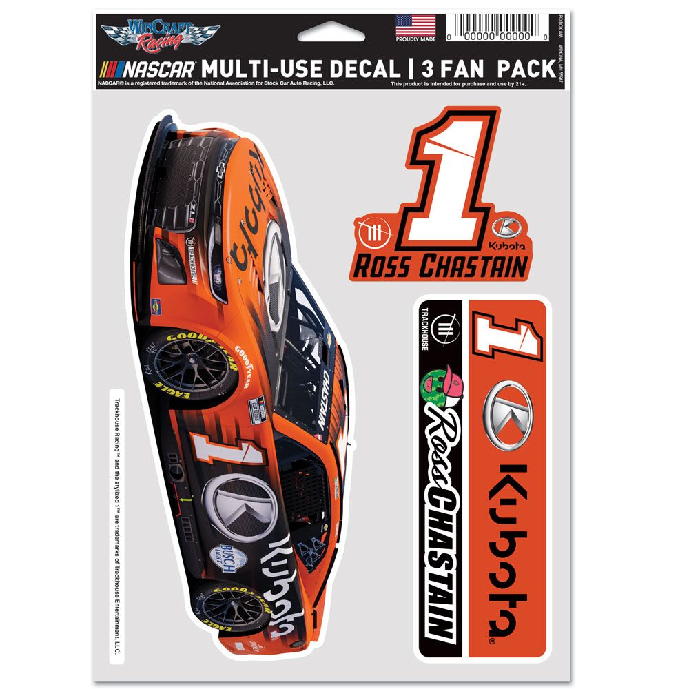 Ross Chastain 2025 Multi-Use Kubota #1 Decal 3-Pack | RacingUSA