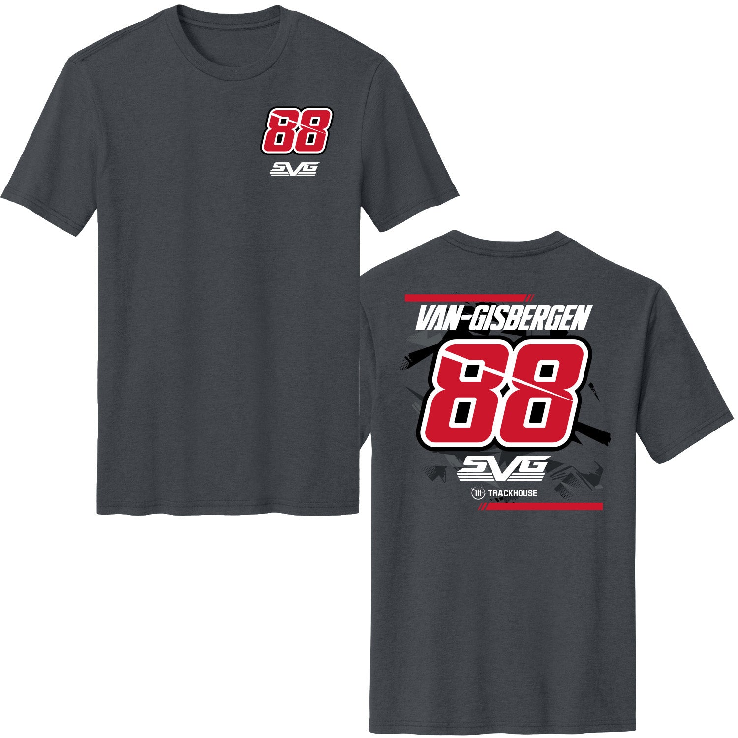 Shane van Gisbergen 2025 Name & Number #88 2-Spot T-Shirt Charcoal Gray Shane van Gisbergen 2025 Name & Number #88 2-Spot T-Shirt Charcoal Gray